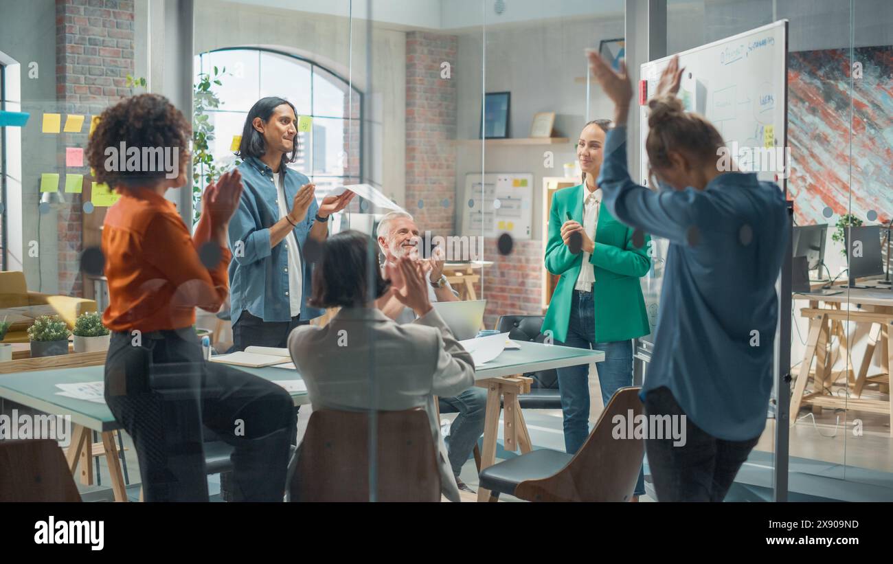 Woman Finishing a Presentation in a Meeting Room at Office With ...