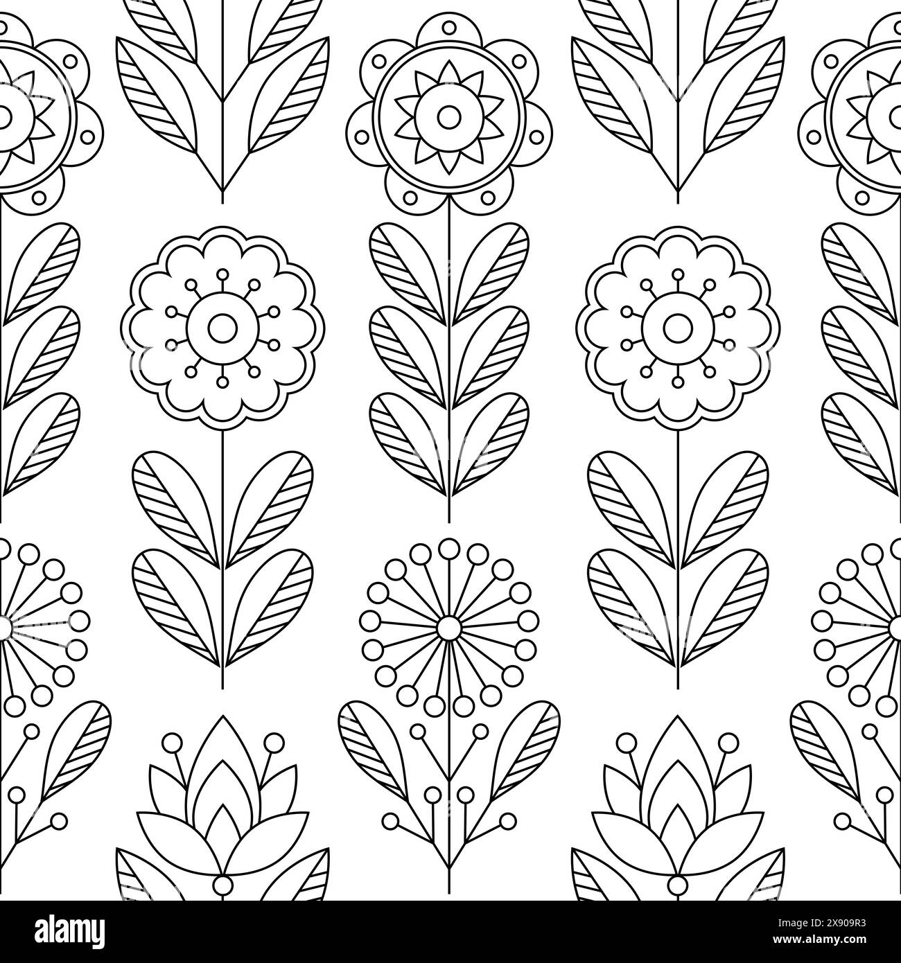 Seamless pattern with flowers in line art style Stock Vector Image ...