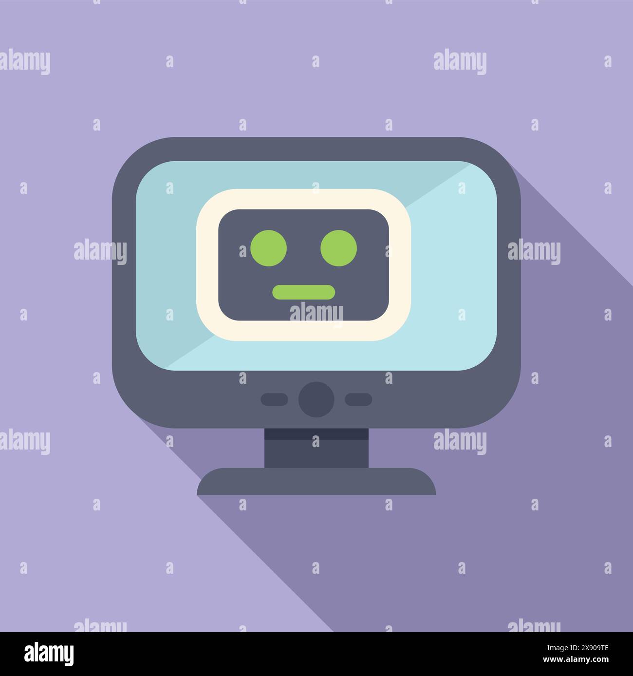Cartoon of a cheerful robot avatar displayed on a computer monitor with ...