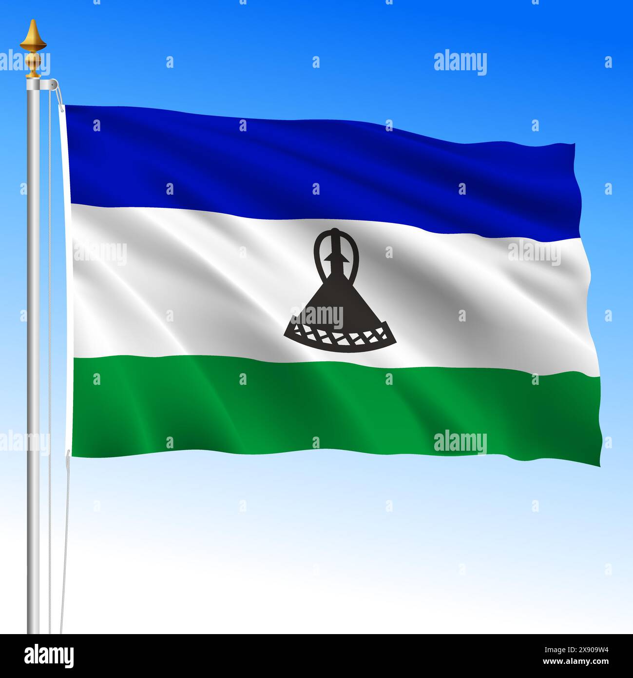 Lesotho, official national waving flag, african country, vector ...