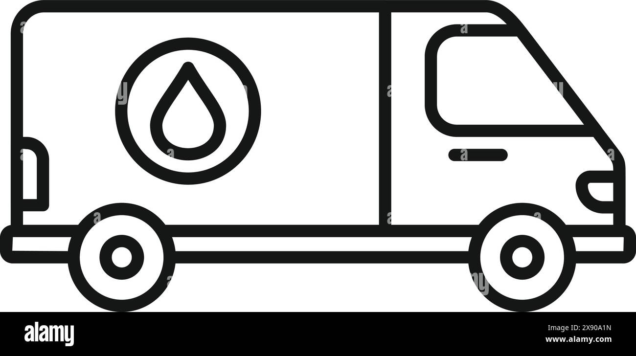 Iconic black line art illustration of a fluid delivery vehicle with a ...