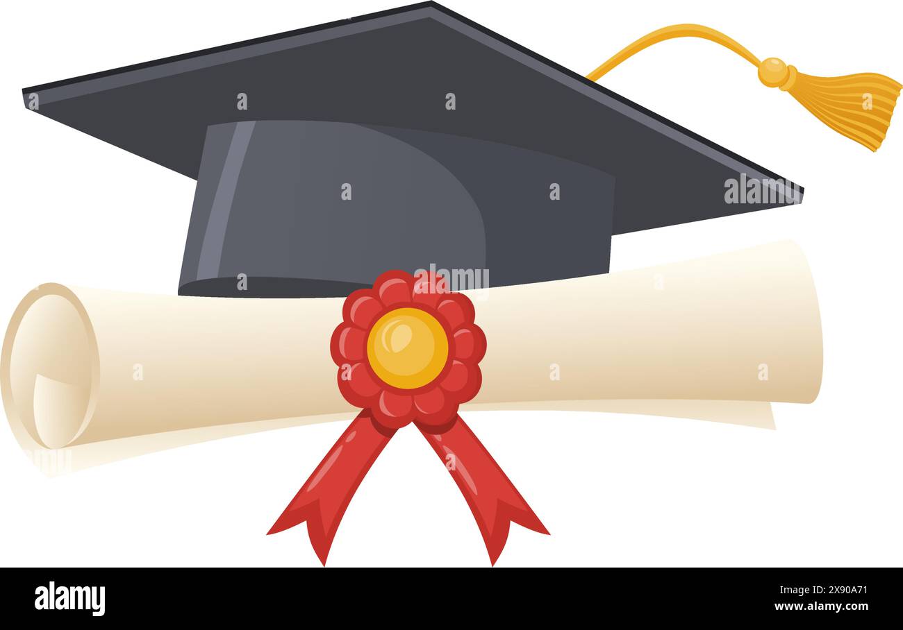 Graduation diploma scroll and gray graduation hat. Traditional ...