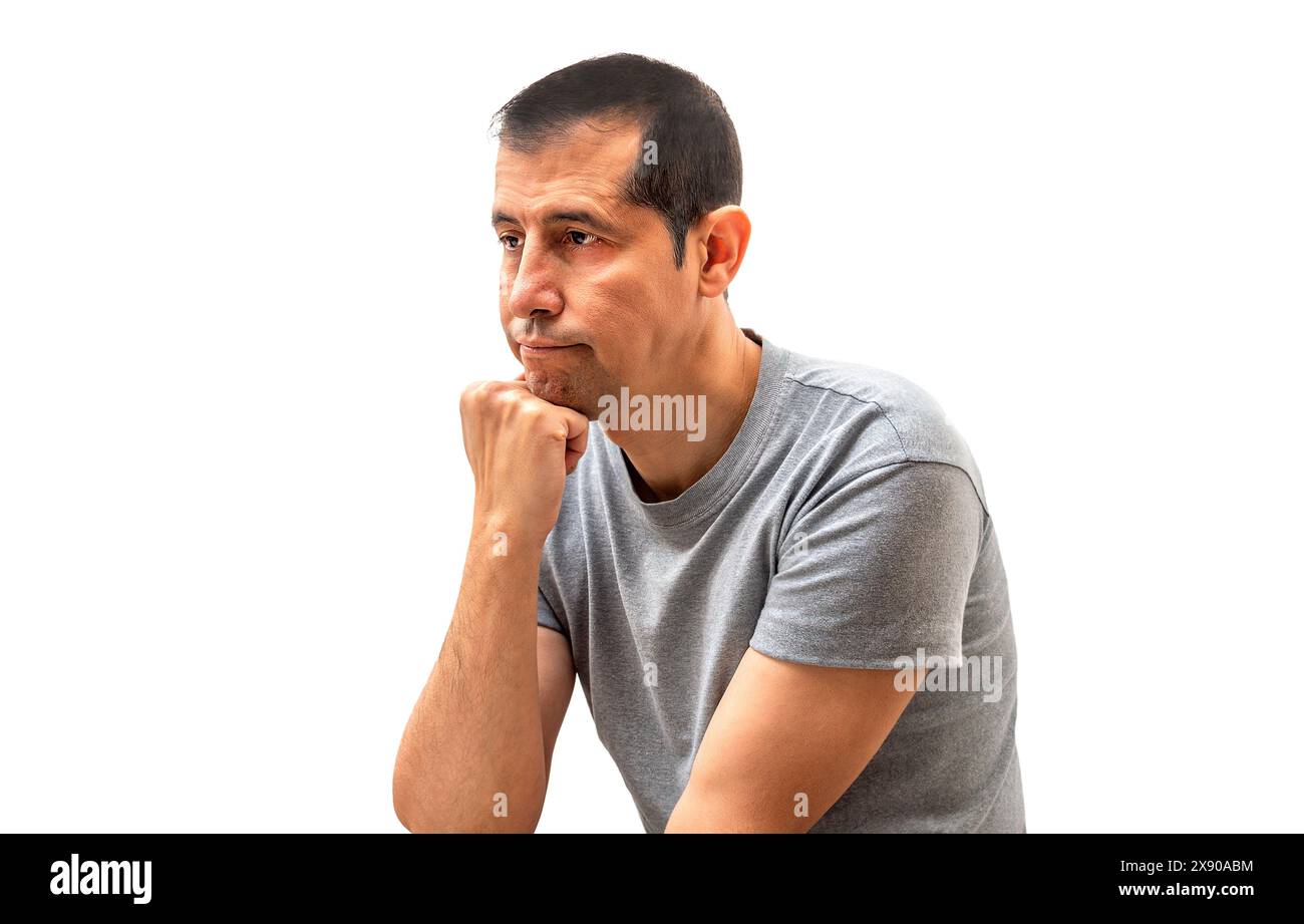 Portrait of a moody man posing with white background Stock Photo - Alamy