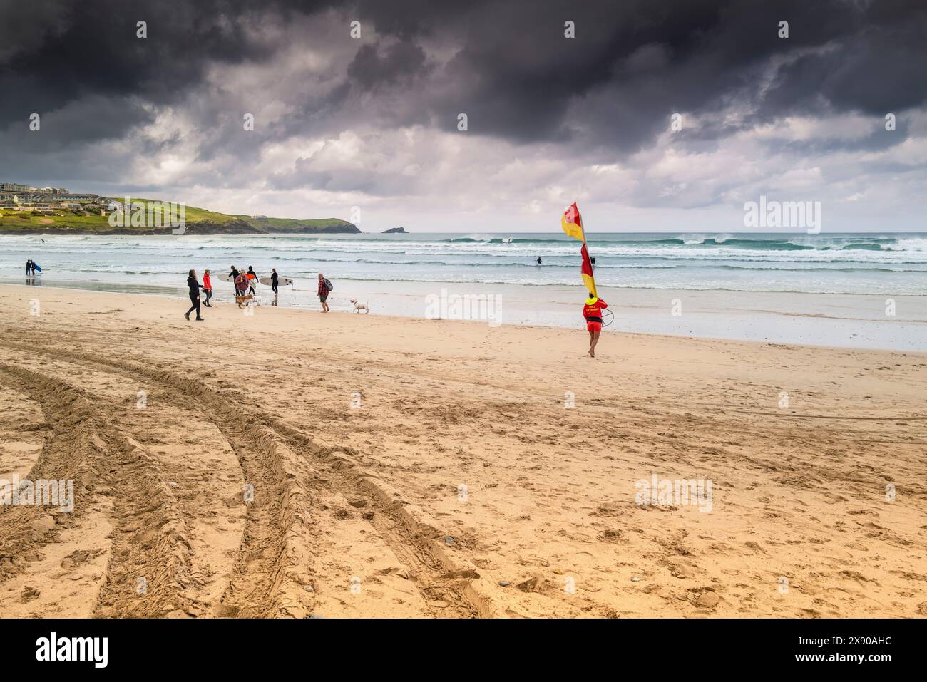 Dark, brooding rainclouds approaching Fistral beach in Newquay in ...