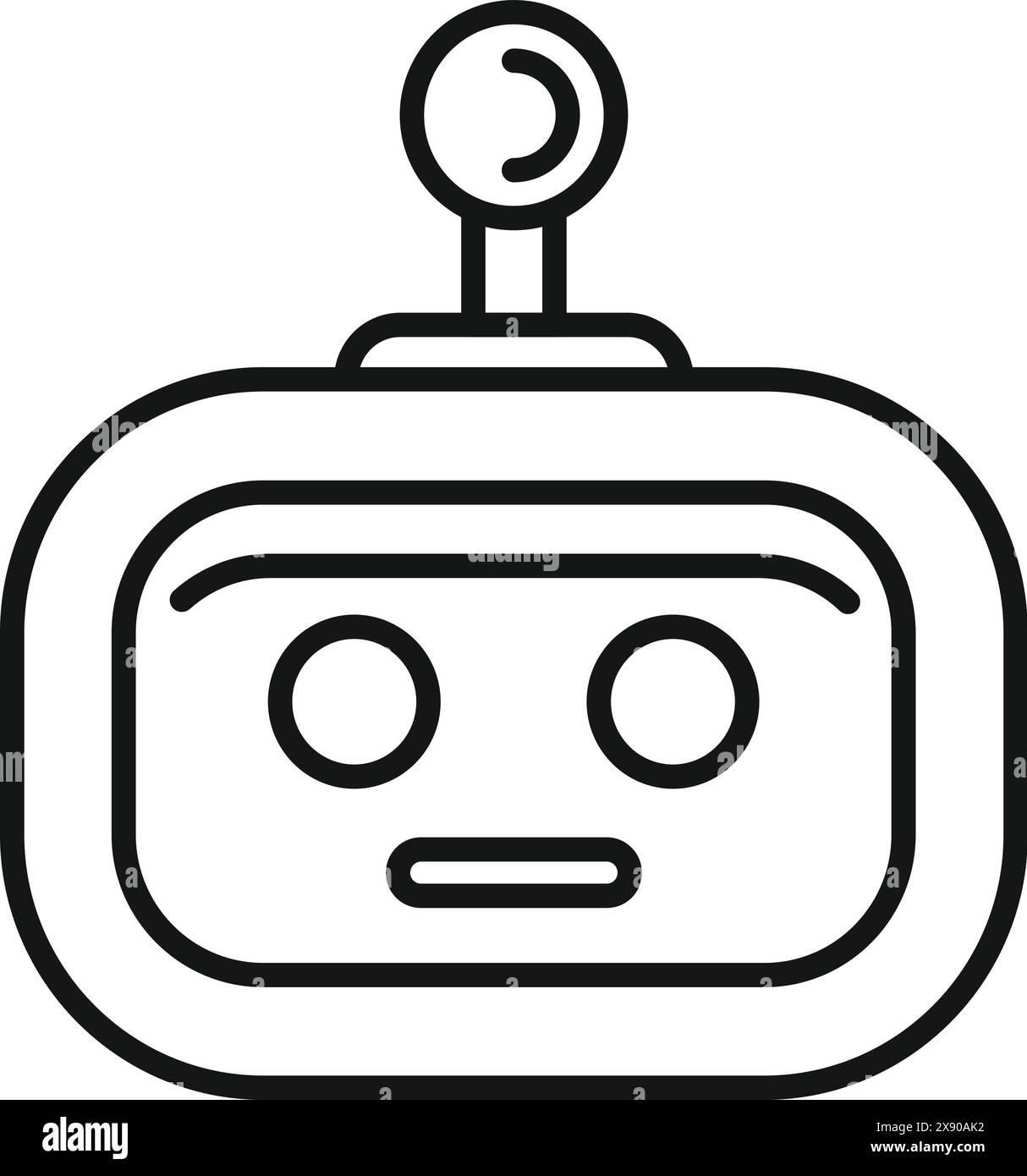 Black and white line drawing of a cute robot face with an antenna ...