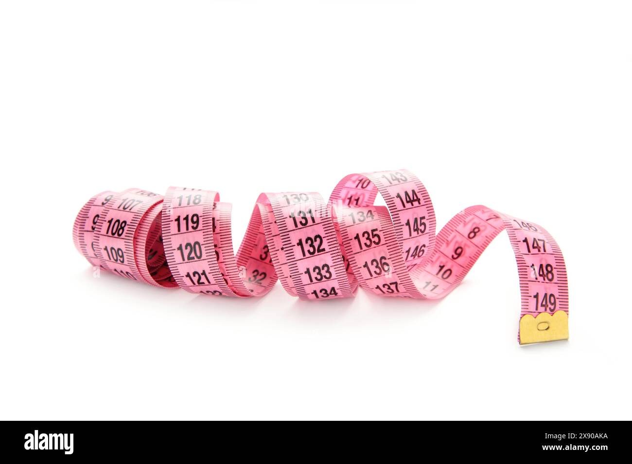 Pink plastic measure tape with metric scale isolated on white ...