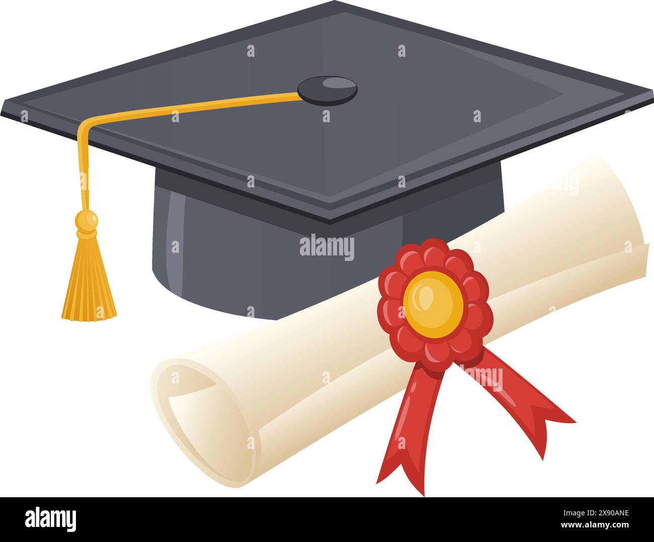 Gray Graduation cap and diploma scroll on a white background ...