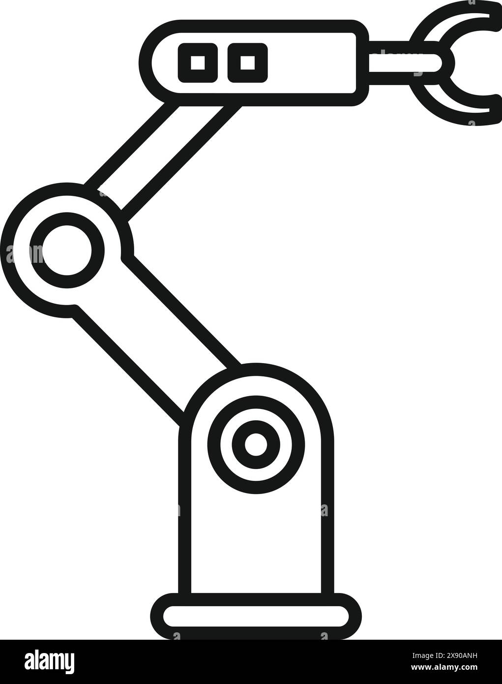Simplified line drawing of an industrial robotic arm, isolated on white ...
