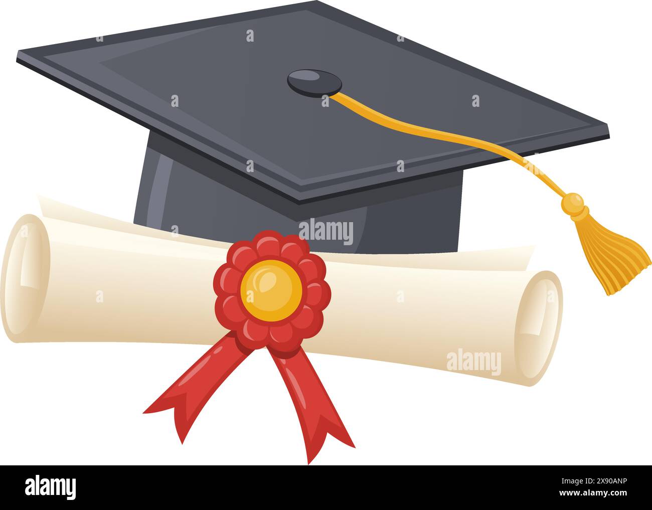 Gray graduation cap with tassel and diploma scroll. Traditional ...