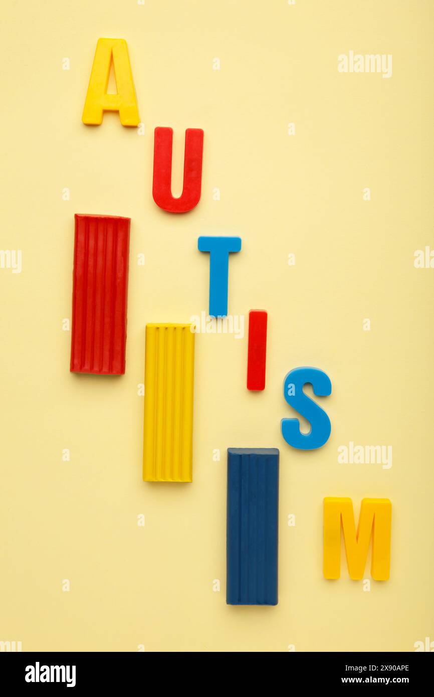Autism. Autism spectrum disorder. Autism word made with playdough on ...