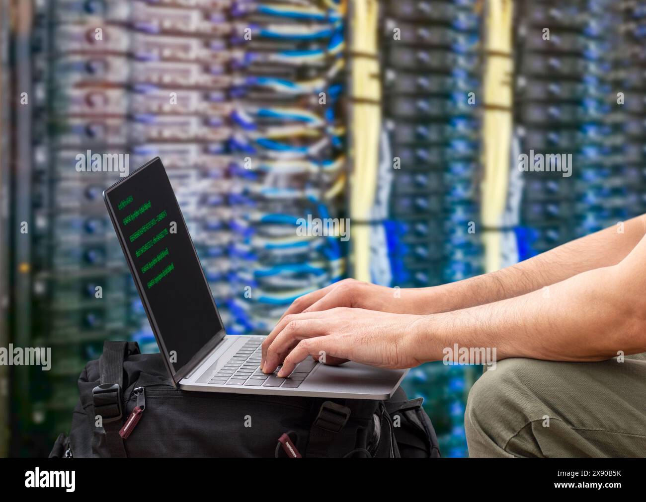 Server Room Network And Laptop With Businessman In Data Center For Engineering Technology Ai