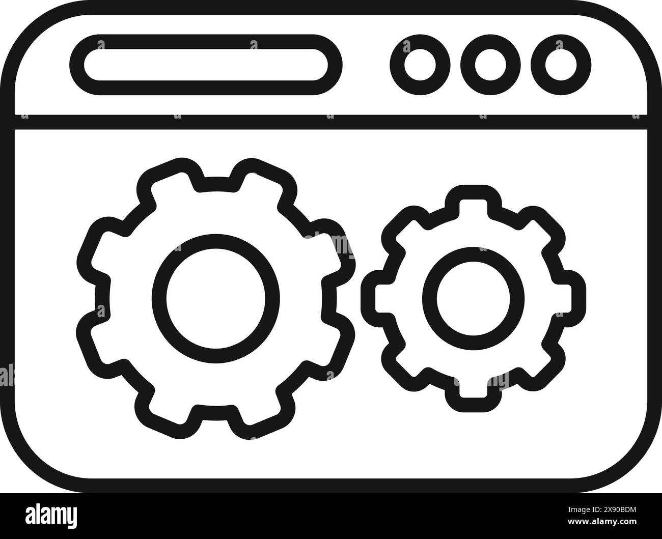 Vector illustration of a browser window with gears, symbolizing website settings or preferences ...