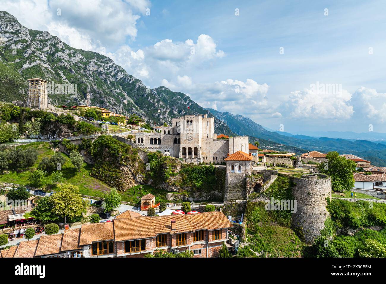 Kruje and Mount Kruje from a drone, Ishem River, Albania Stock Photo ...