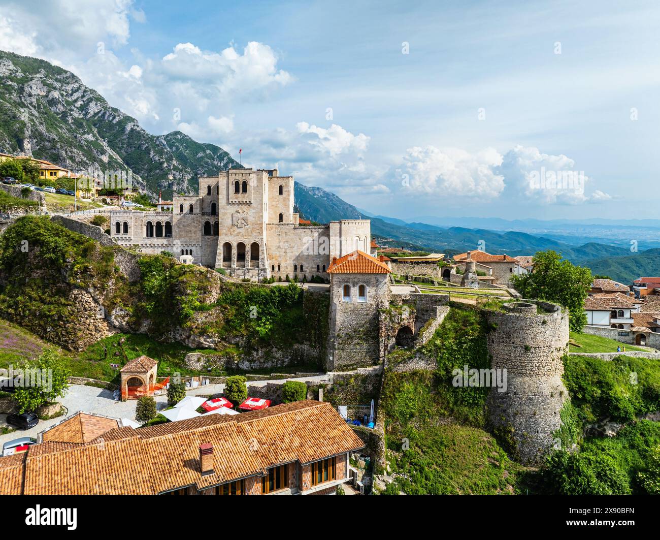 Kruje and Mount Kruje from a drone, Ishem River, Albania Stock Photo ...