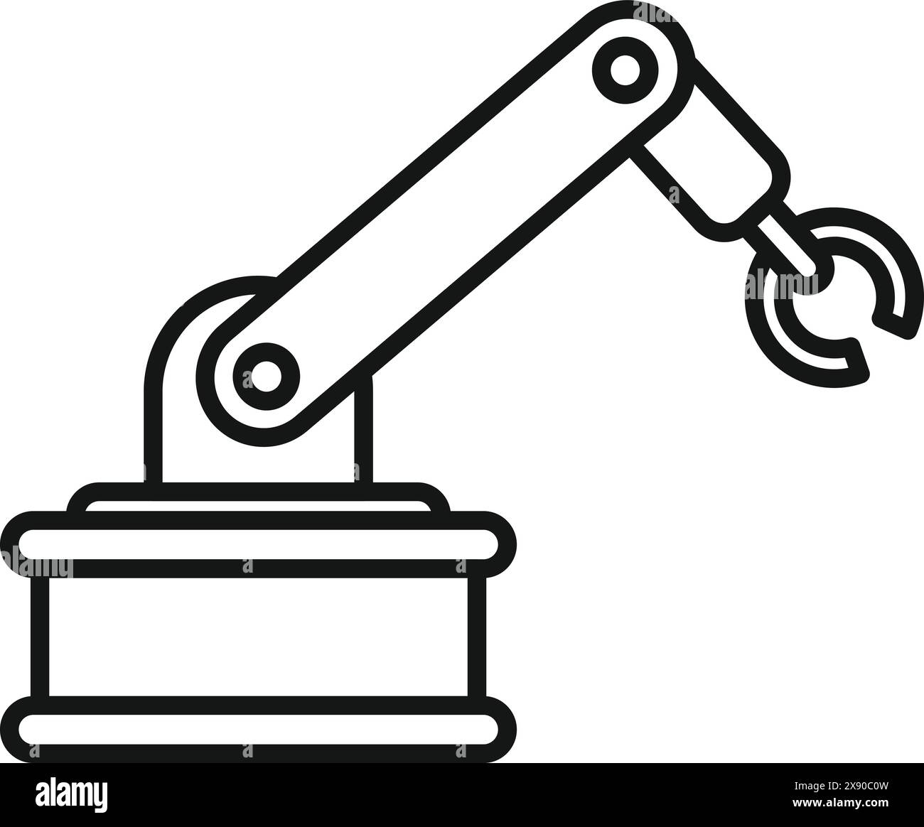 Modern vector illustration of a black and white industrial robotic arm icon symbolizing ...