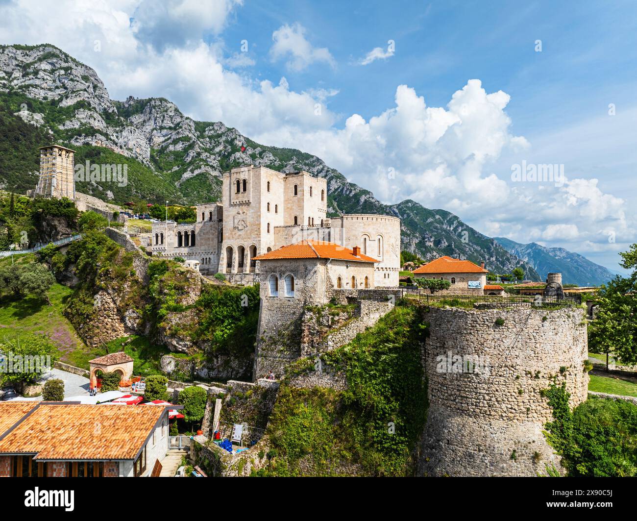 Kruje and Mount Kruje from a drone, Ishem River, Albania Stock Photo ...