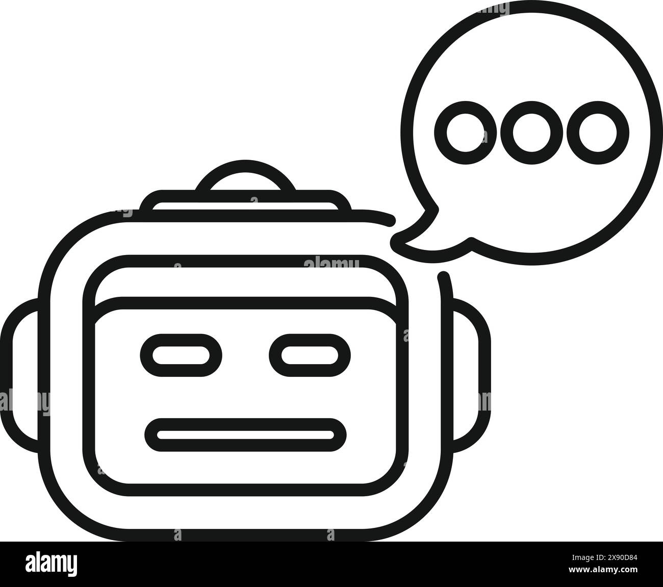 Line art icon of a cute cartoon robot with a speech bubble, depicting ...