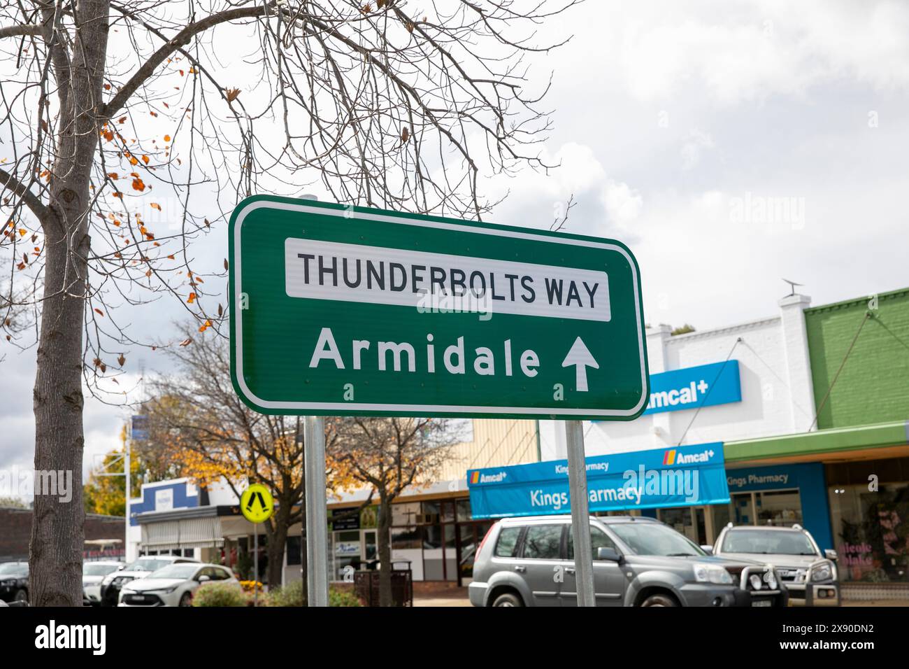 Walcha town centre, road sign for Thunderbolts Way the famous highway ...