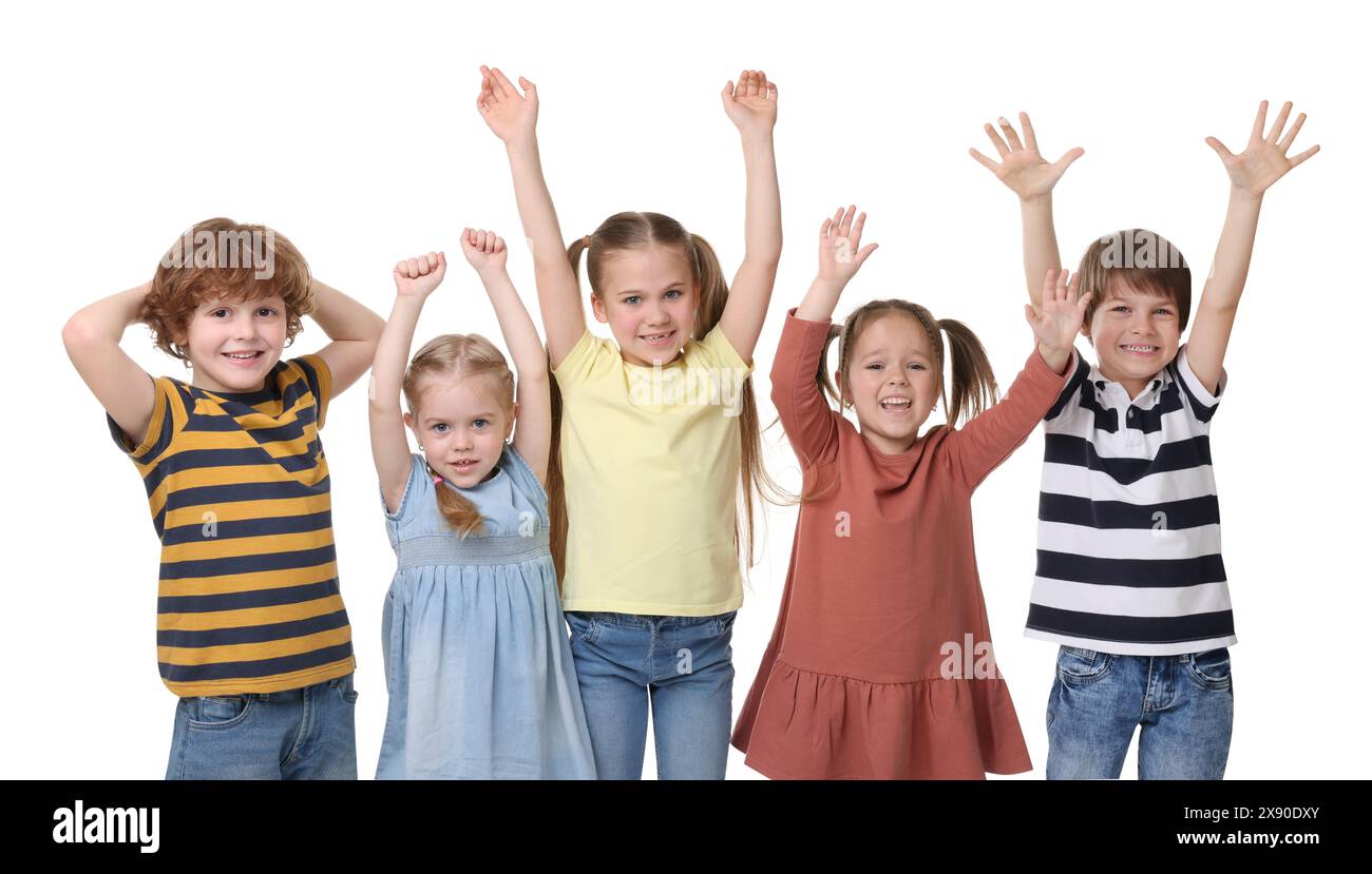 Portrait with group of children on white background Stock Photo - Alamy