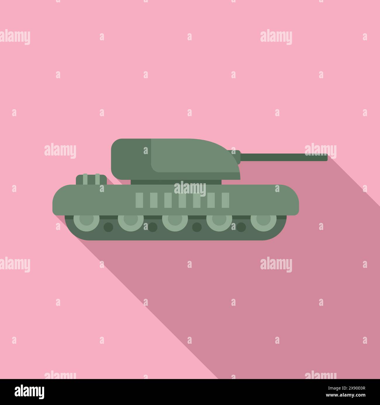 Simple, flat design of a green military tank icon on a pink background ...