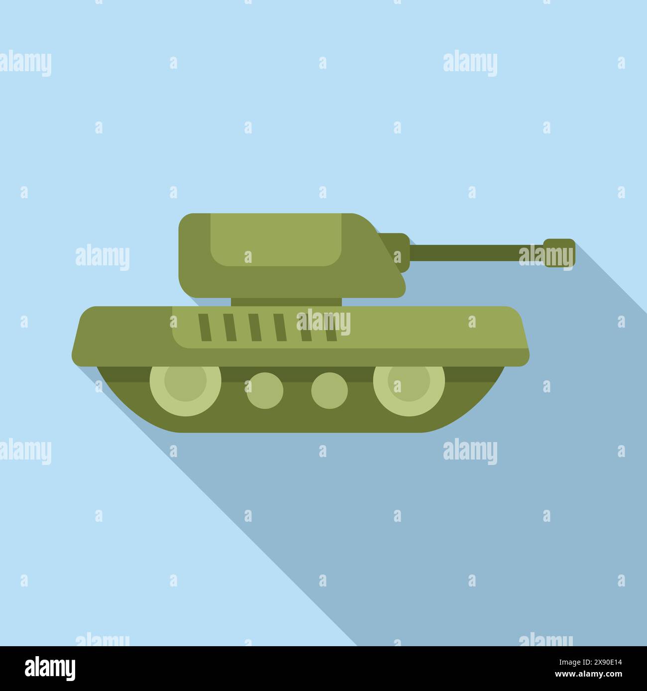 Illustration of a flat design, green military tank on a simple blue ...