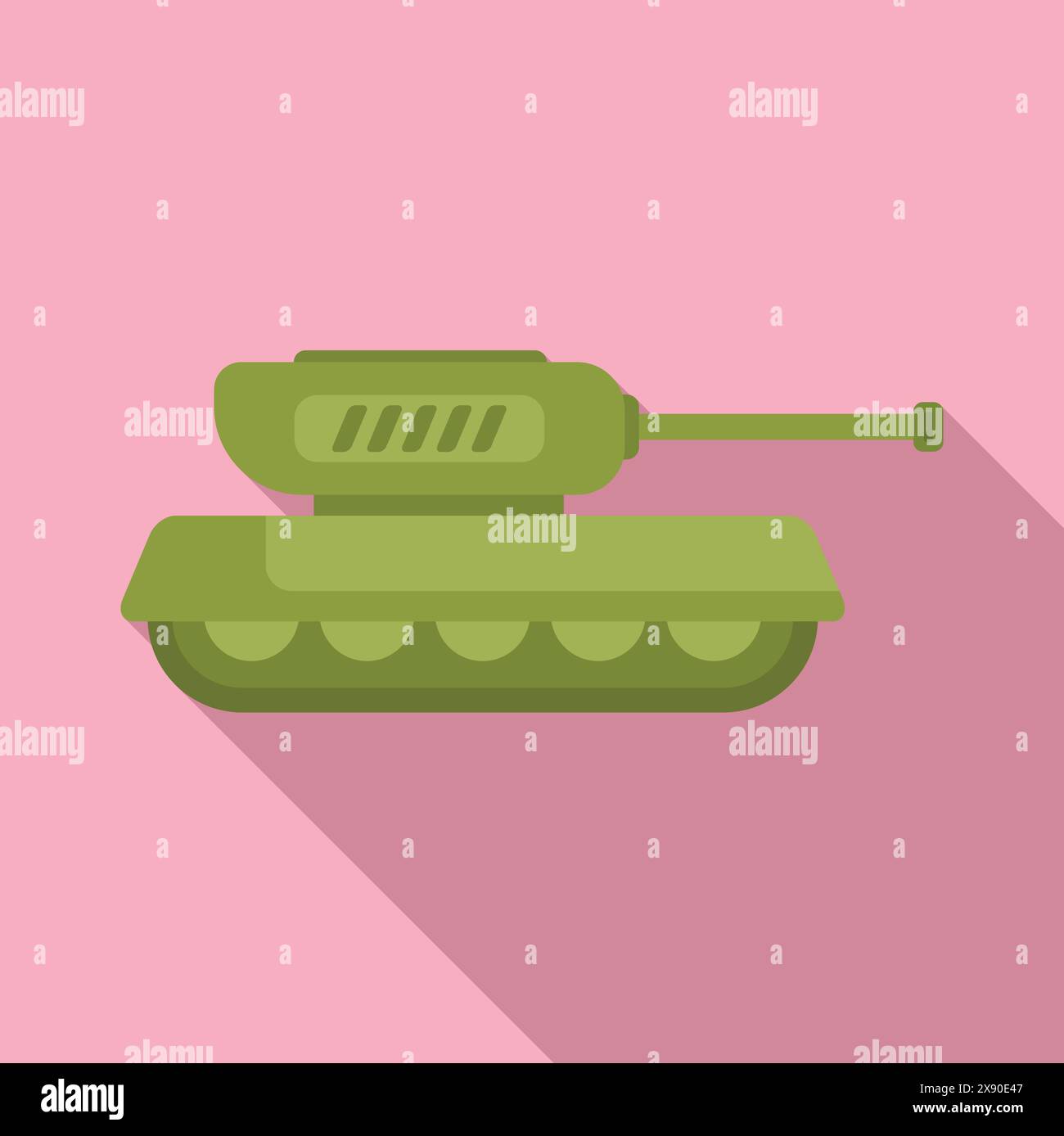 Flat design illustration of a green cartoon military tank with a long ...