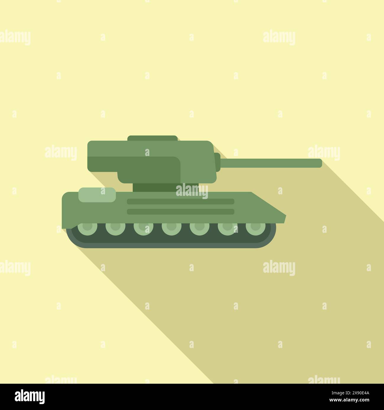 Simplistic graphic of a green military tank, depicted in a modern flat ...