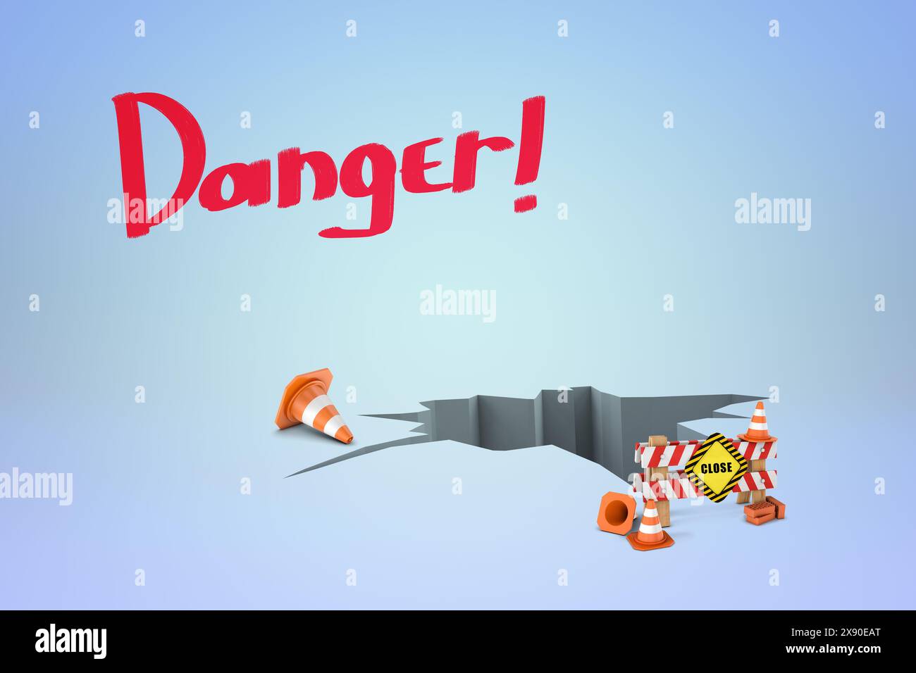 Danger sign over a cracked ground Stock Photo - Alamy