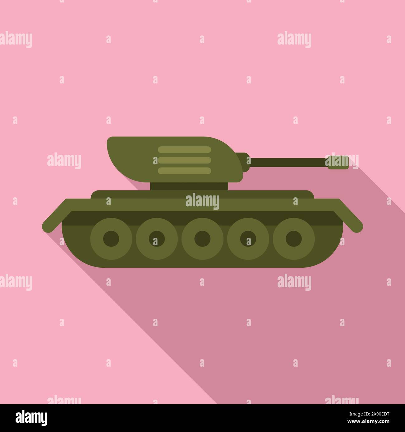 Flat design of a green cartoon tank with a long barrel, isolated on a ...