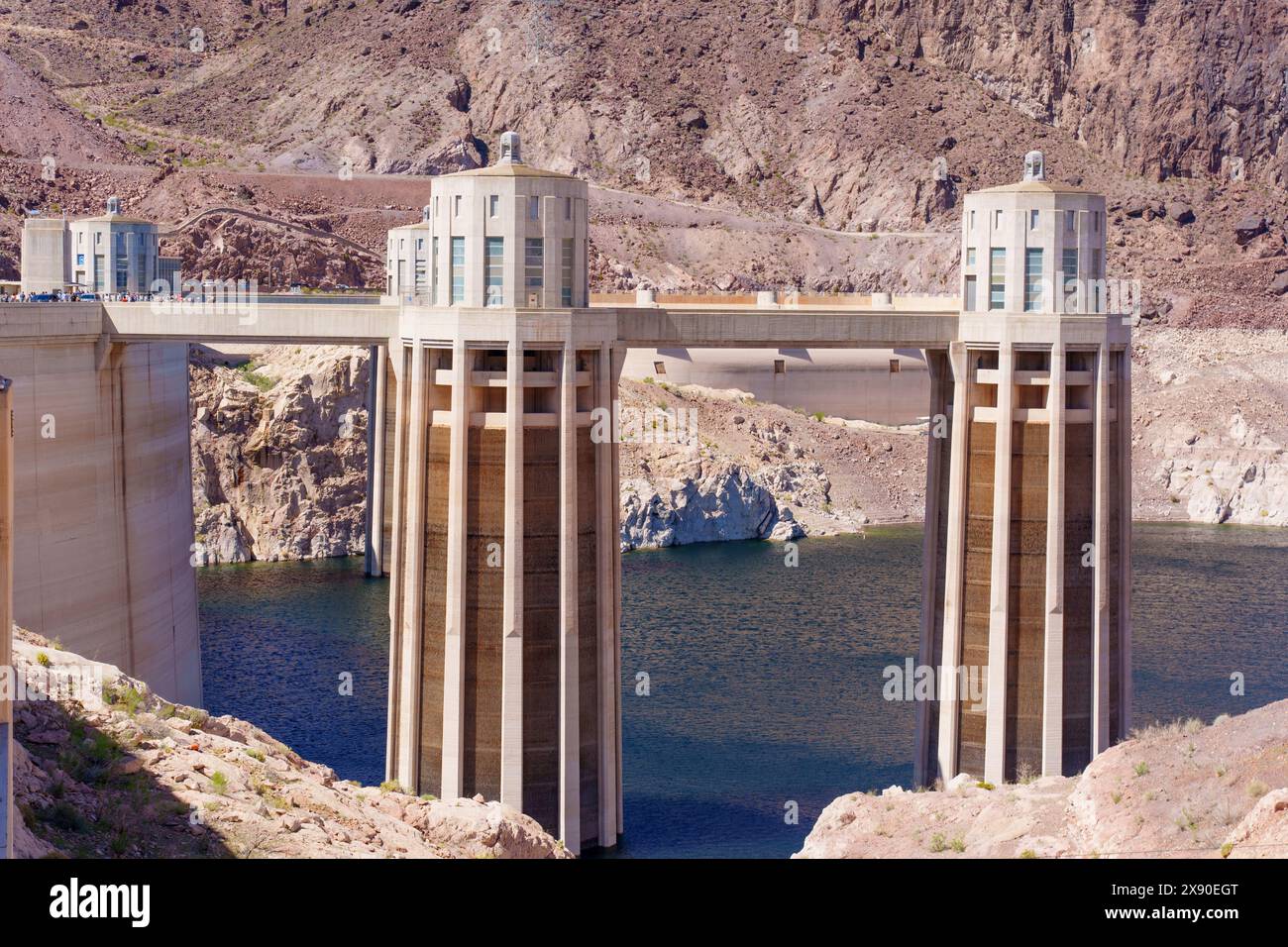 Busy Day on the Hoover Dam - Massive Concrete Structures and Tiny Group ...