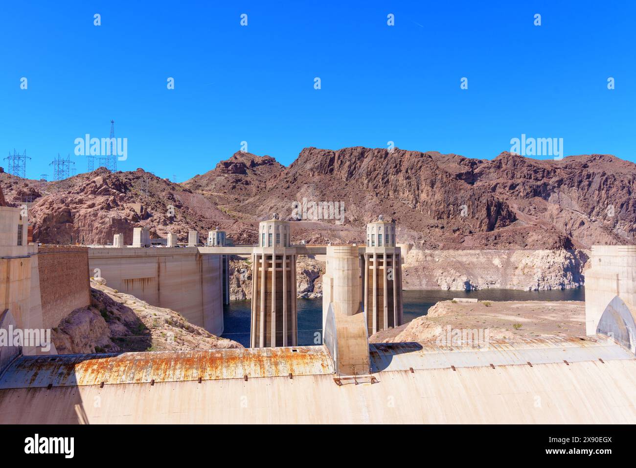 Hoover Dam Seen From the Reservoir Side Against the Rocky Terrains and ...