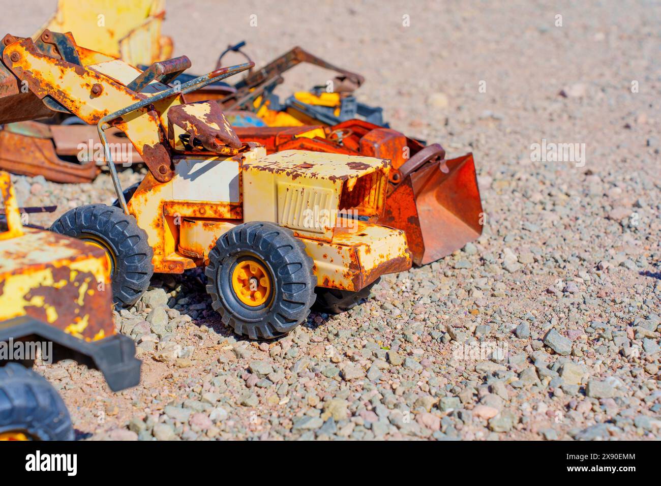 Miniature weathered and rusted real-life version of a toy excavator ...