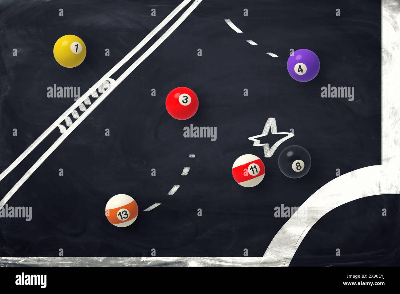 Billiard balls on chalkboard with road lines Stock Photo - Alamy