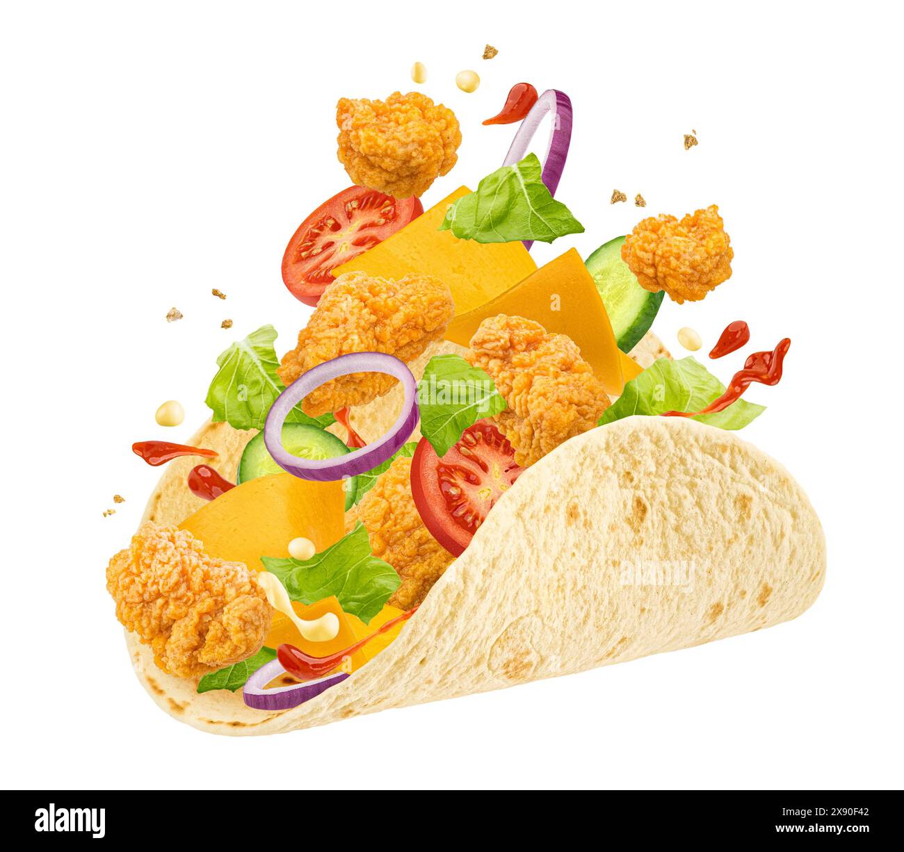 Shawarma or Doner chicken roll, falling tortilla wrap ingredients ...