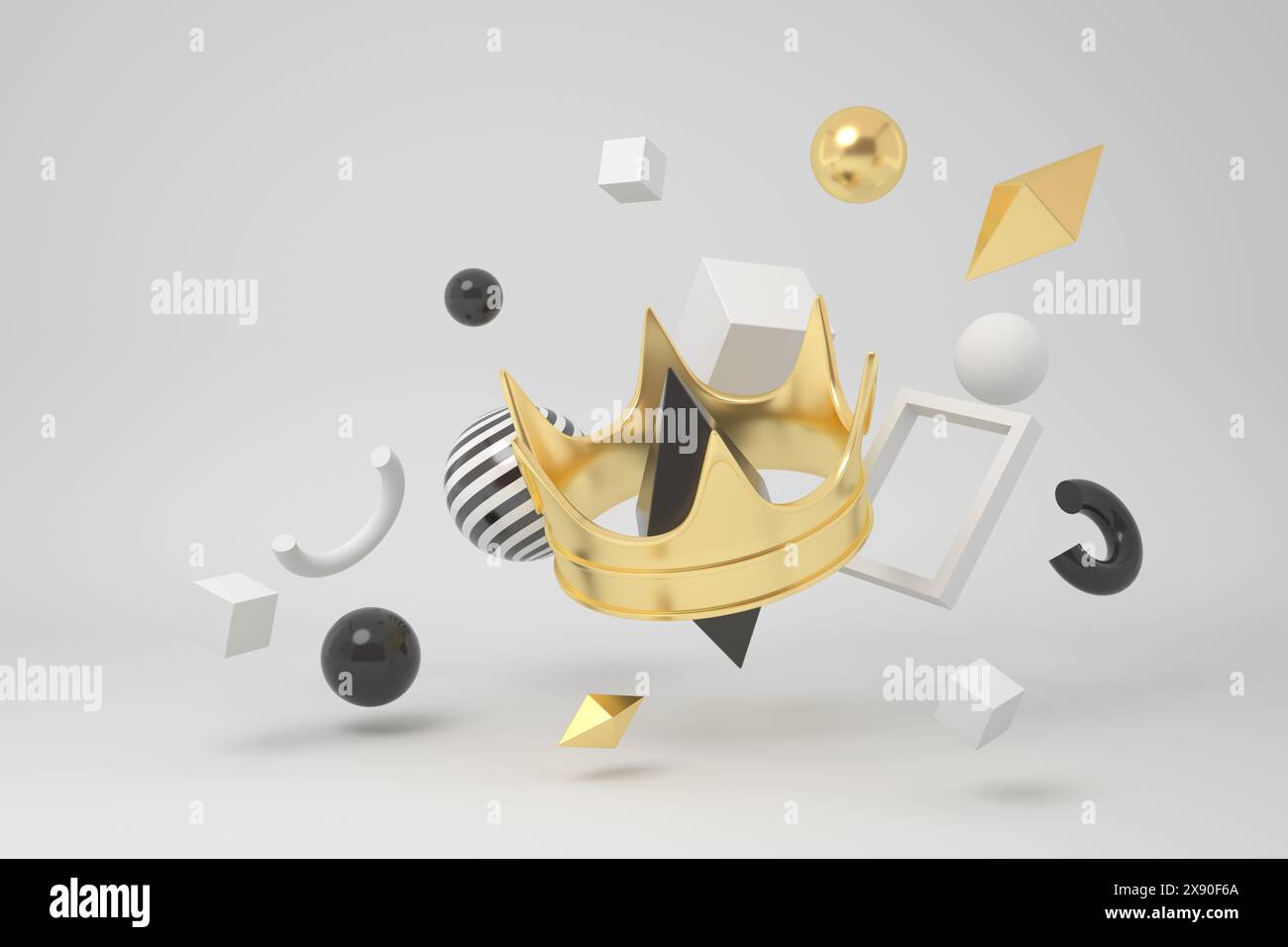 Floating golden crown and geometric shapes Stock Photo - Alamy