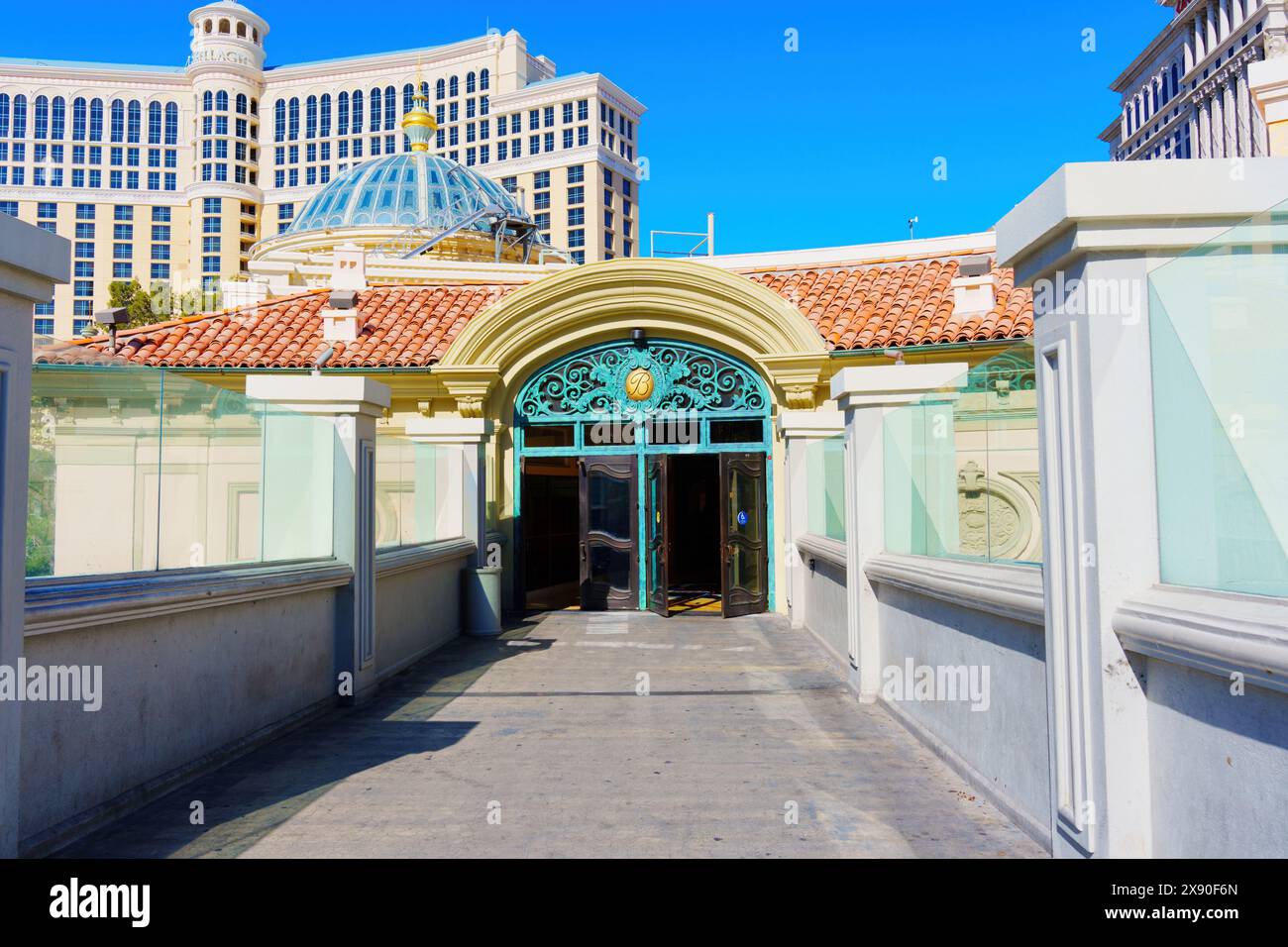 Las Vegas, Nevada - April 13, 2024: View of the one of the entrances to the Bellagio Las Vegas ...