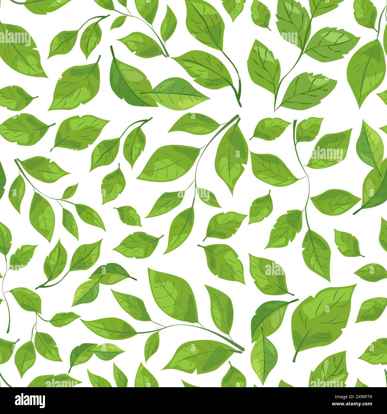 seamless pattern features various shades and shapes of green leaves ...