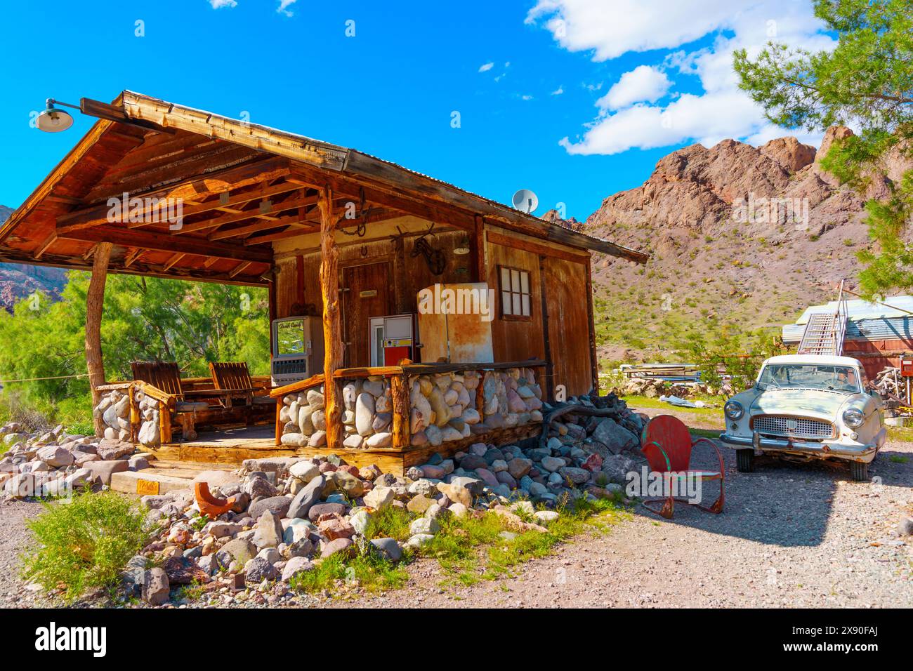 Nelson, Nevada - April 15, 2024: One of the weathered cabins of the abandoned gold mining town ...