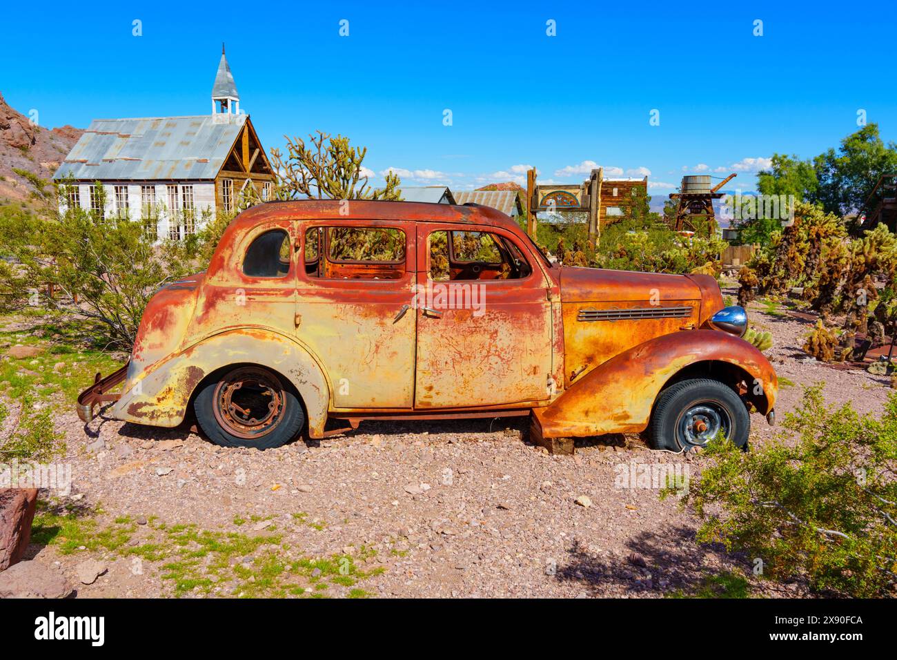 Nelson, Nevada - April 15, 2024: Vintage car relic sits in a deserted ...
