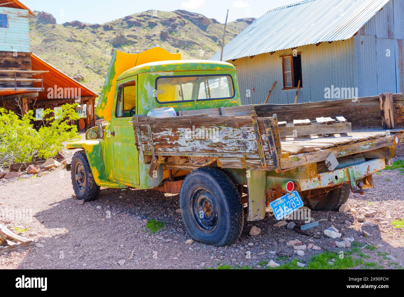 Nelson, Nevada - April 15, 2024: Weathered classic flatbed truck with a ...