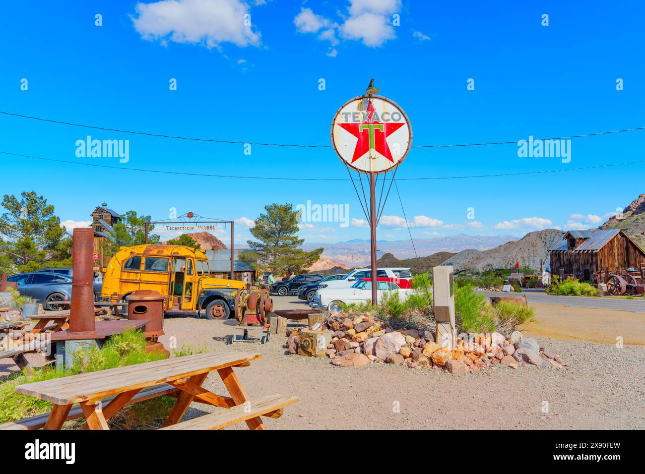 Nelson, Nevada - April 15, 2024: Parking lot of the abandoned gold ...