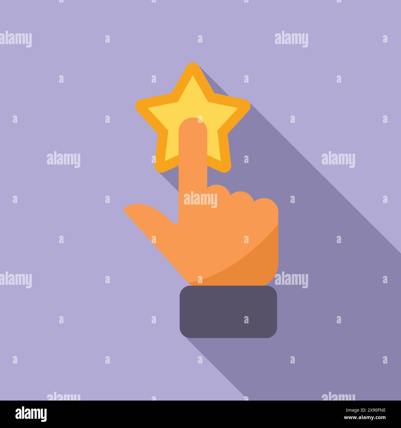 Graphical representation of a hand selecting a star icon on a purple ...