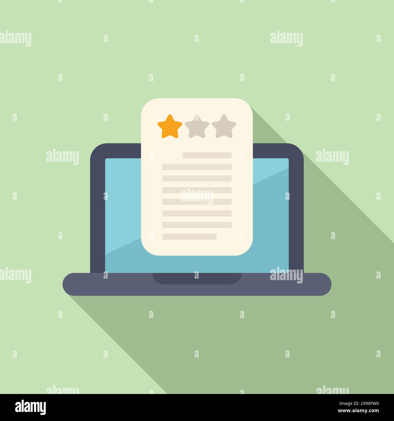 Flat design illustration of a laptop with a review document and star ...