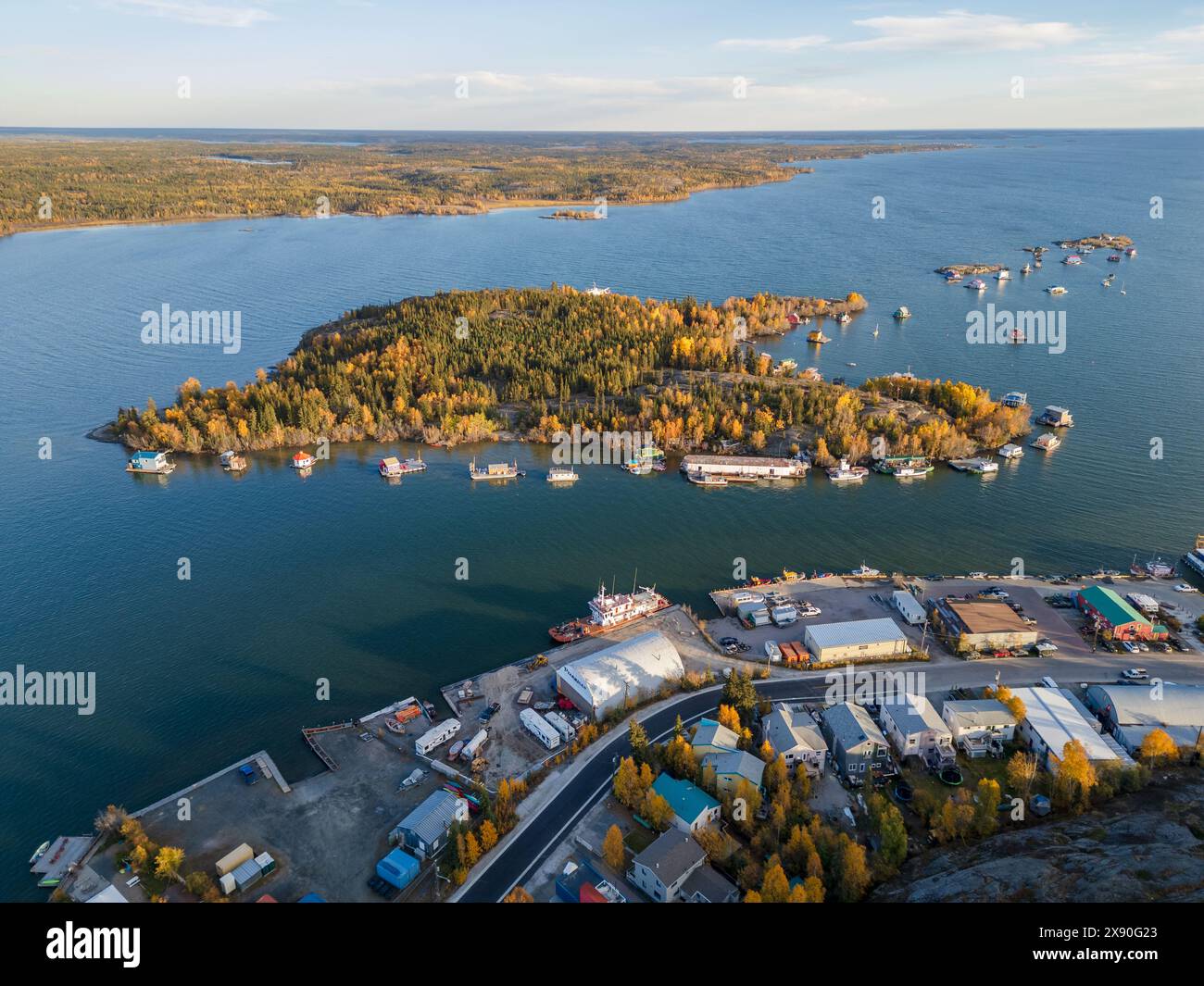 Aerial view of Yellowknife Bay and Old Town in Autumn. Yellowknife ...