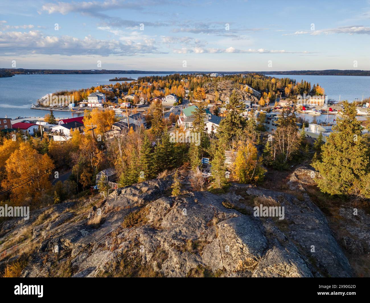 View of the Yellowknife Old Town from The Rock, six-storey hill where ...