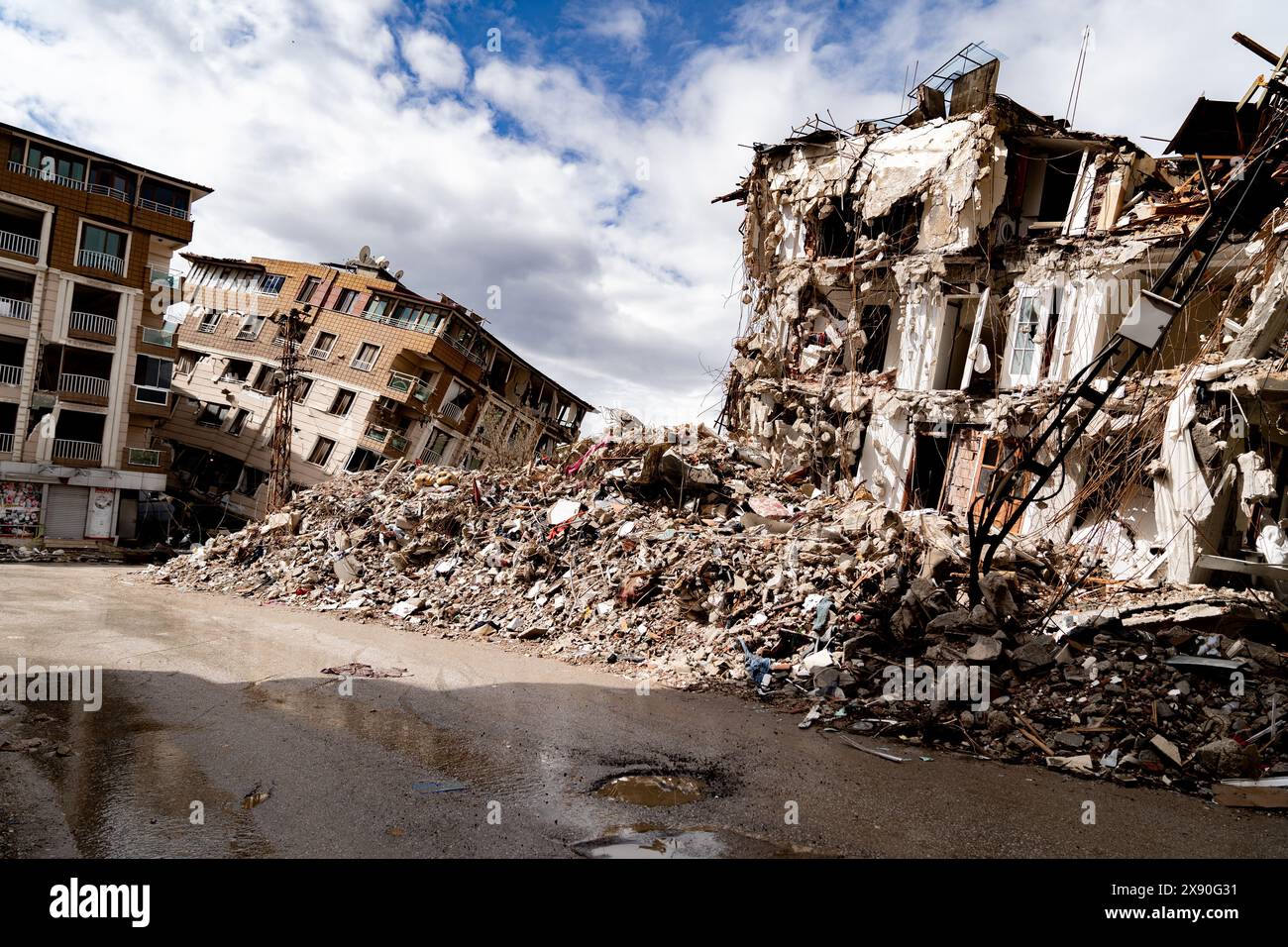 A scene of buildings damaged by the earthquake, where life thrived ...