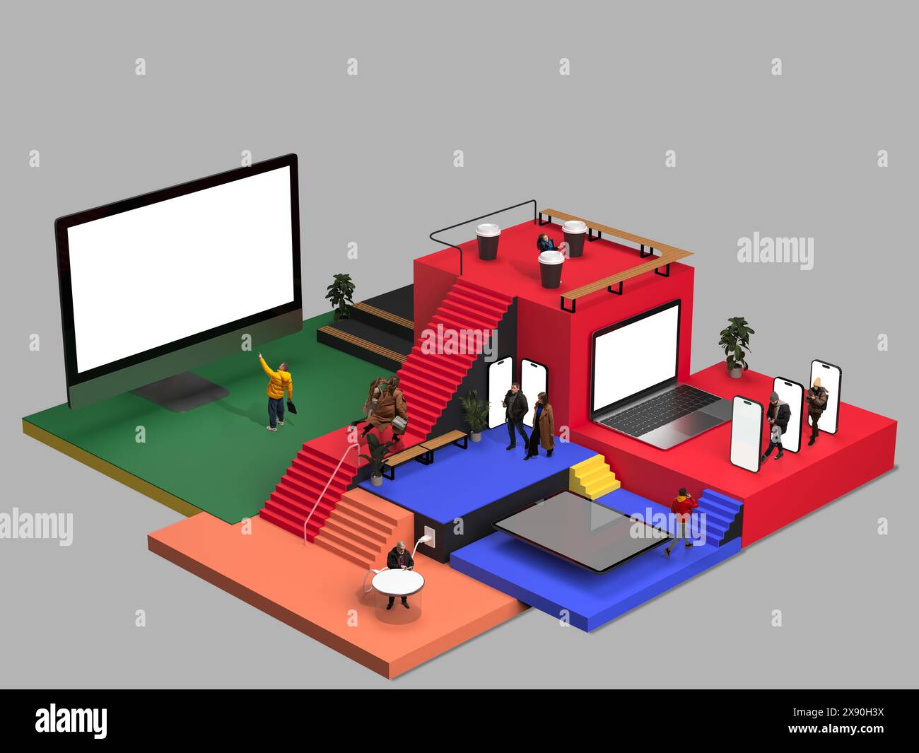Vibrant Business Collaboration Space. Isometric 3D illustration of ...