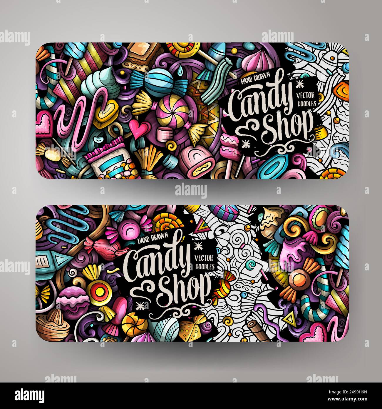 Cartoon vector doodle set of Candies corporate identity templates ...
