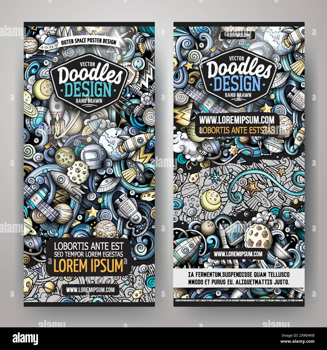 Cartoon vector doodle set of Space banners templates. Corporate ...