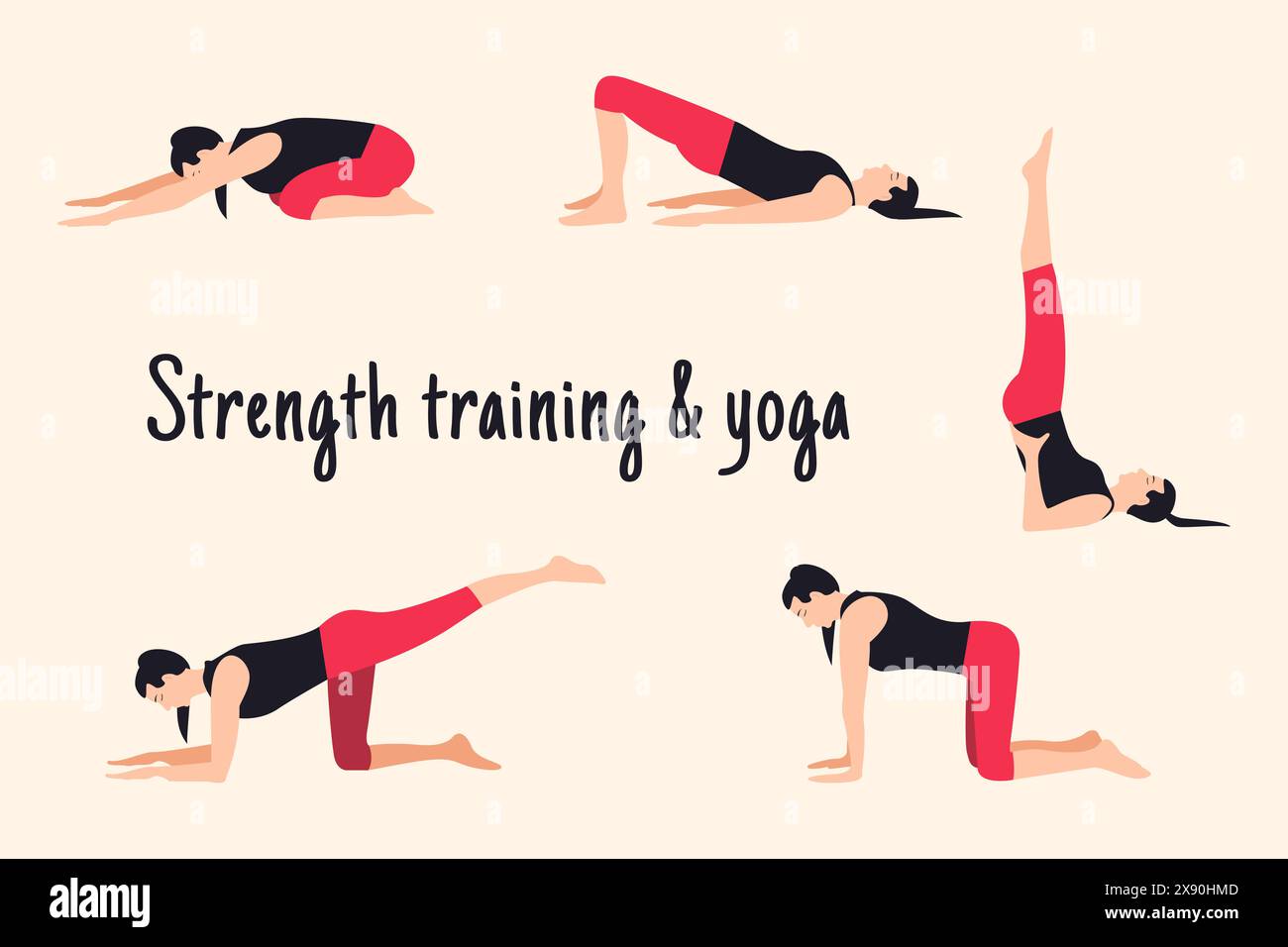 Woman doing strength training and yoga poses to stay healthy and relax ...